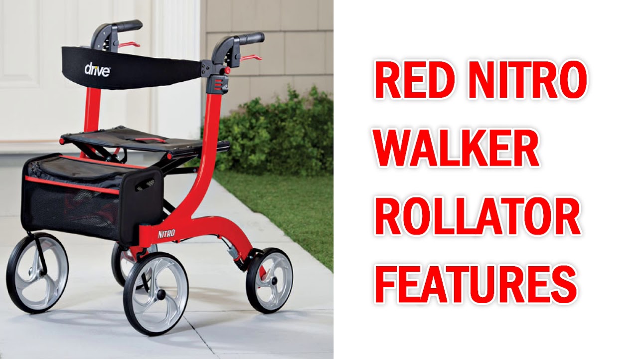 DRIVE MEDICAL NITRO EURO STYLE WALKER ROLLATOR, RED at ...