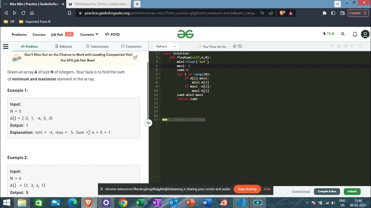 Min And Max Element In An Array And Their Sum In Python Youtube
