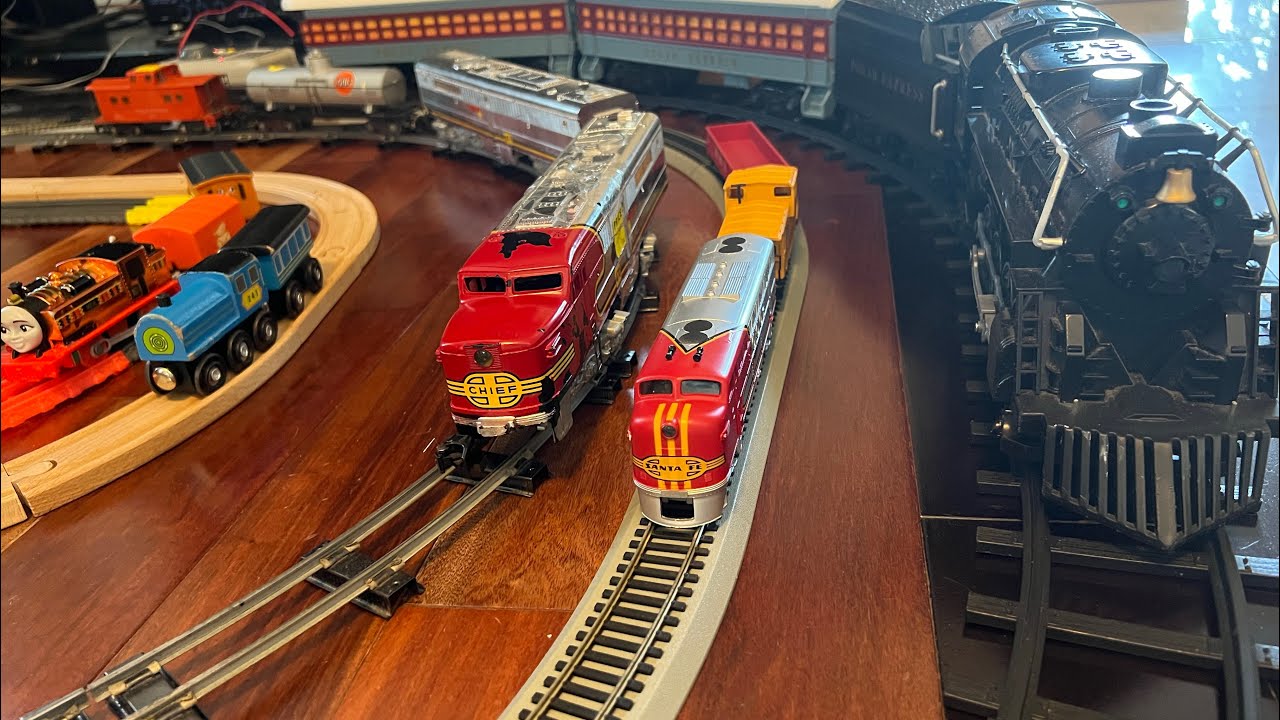 Busy trains: Lionel Polar Express, Bachmann Santa Fe, American Flyer ...