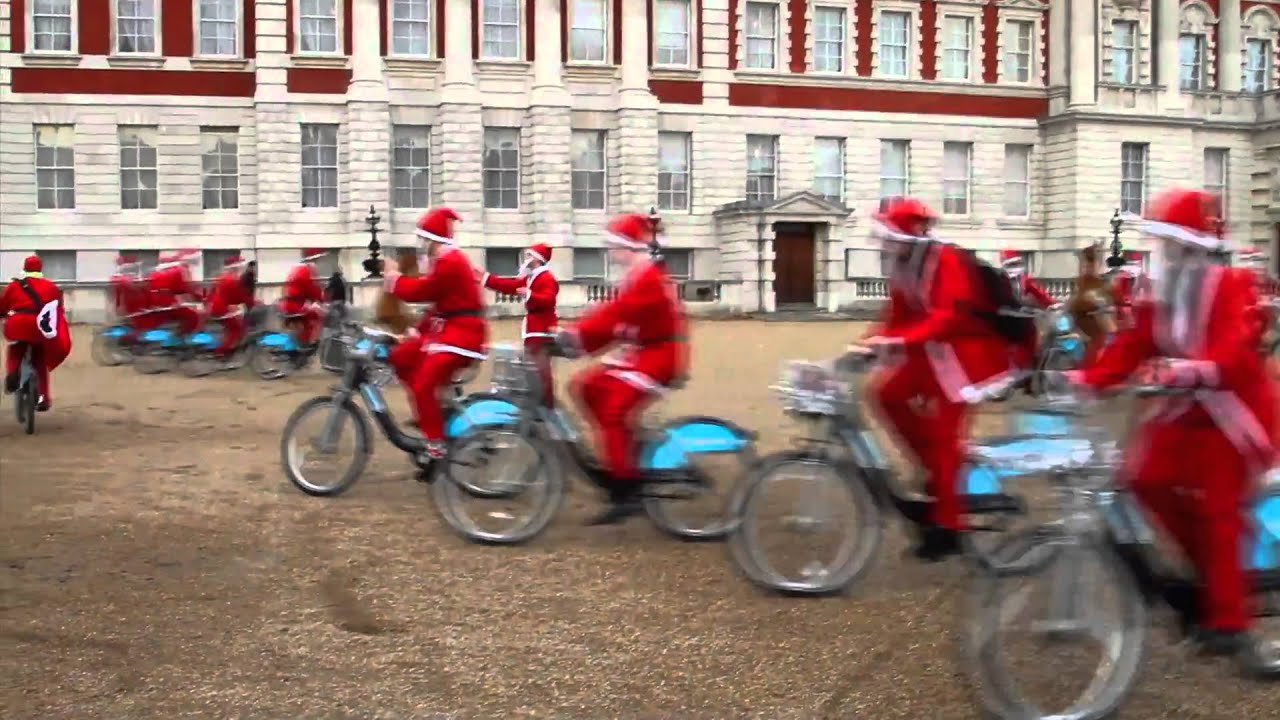 Santa in London on Boris Bikes - YouTube