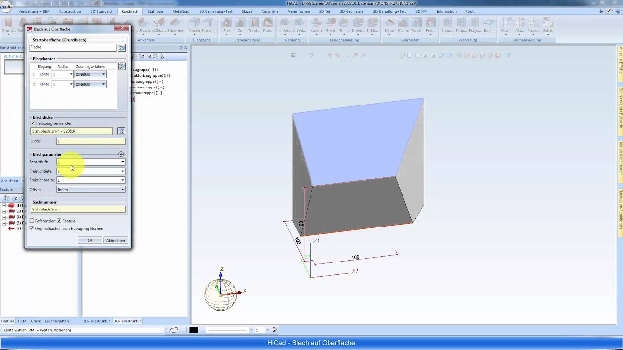 HiCad Tutorial #B6 Blech auf Oberfläche - YouTube