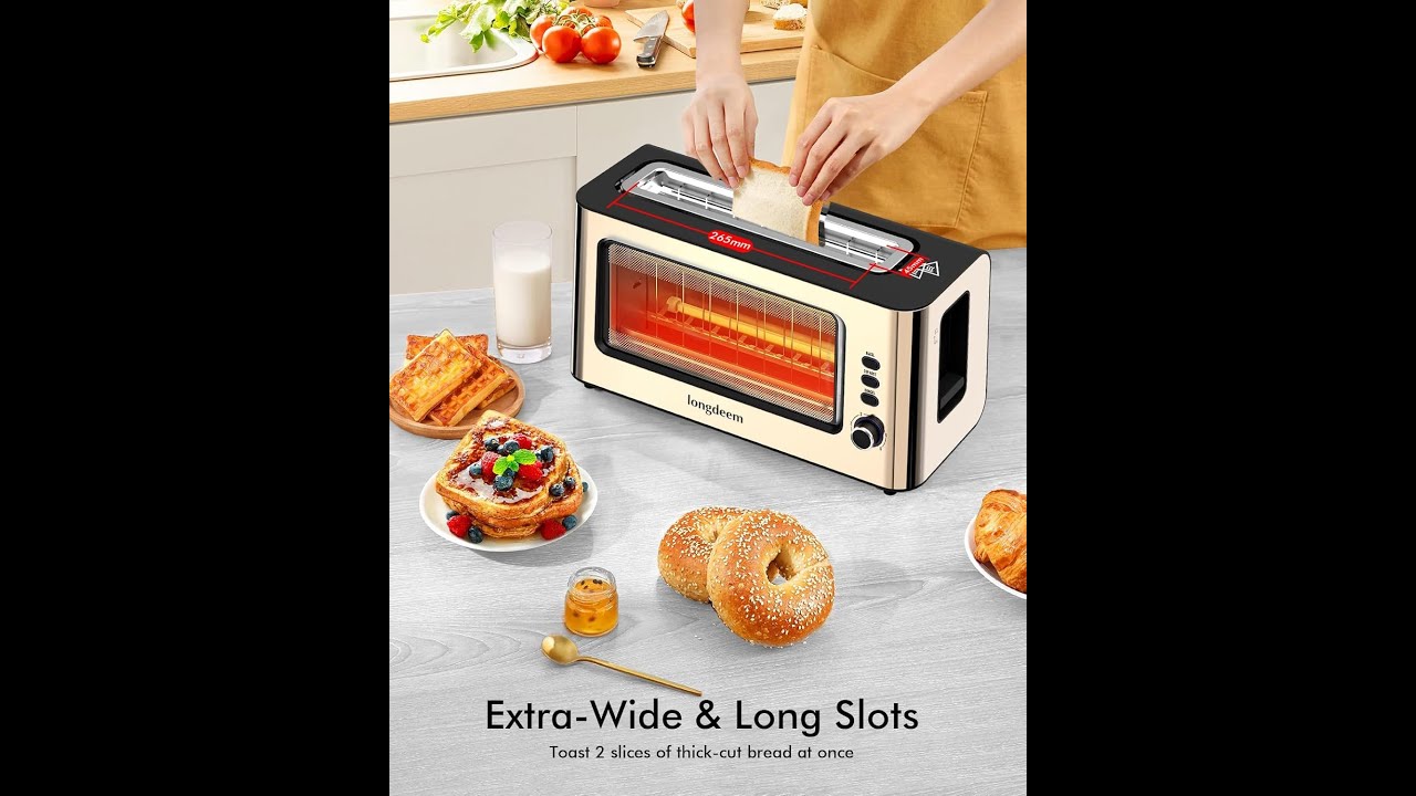 Clear View Toaster, LONGDEEM 1.75" Extra Long Slot Glass Toasters ...