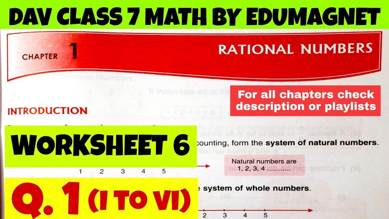 DAV CLASS 7 MATH CHAPTER 1 RATIONAL NUMBERS WORKSHEET 6 Q. 1 BY ...