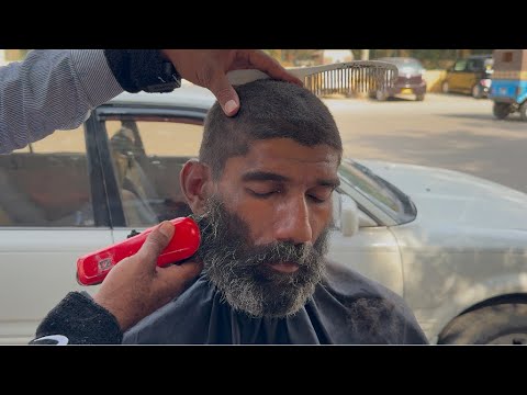 INCREDIBLE Homeless Man | ASMR Fast Beard Trim | STREET BARBER - YouTube