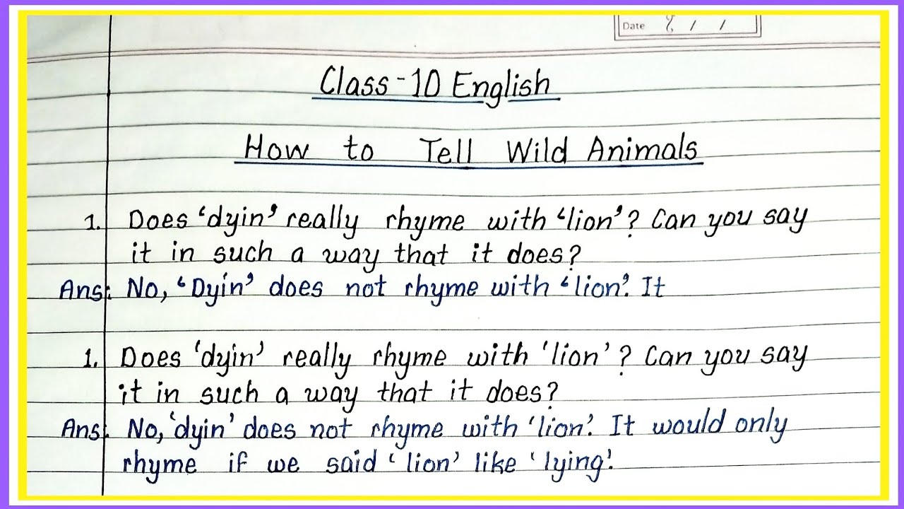 how to tell wild animals class 10 questions and answers | class 10 ...