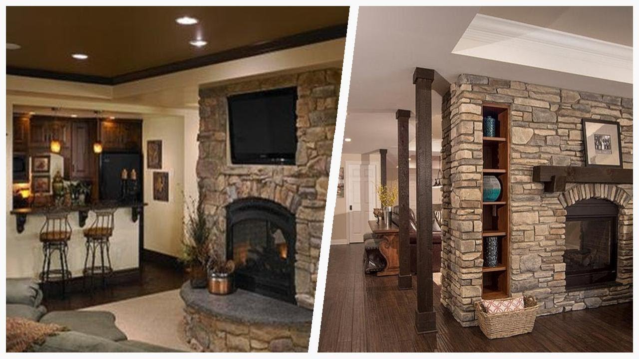 75 Rustic Basement With A Two-sided Fireplace Design Ideas You'll Love ...