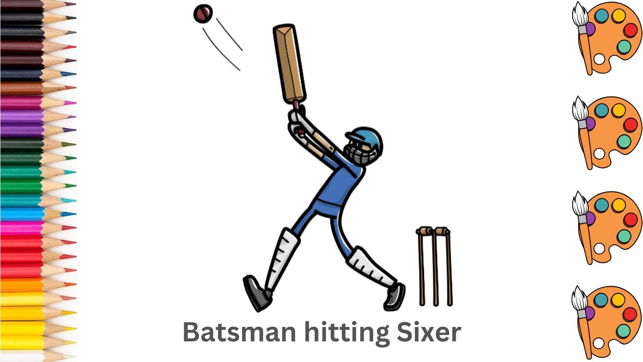 Batsman hitting Sixer - Sketch Art and Paint | Step by step tutorial ...