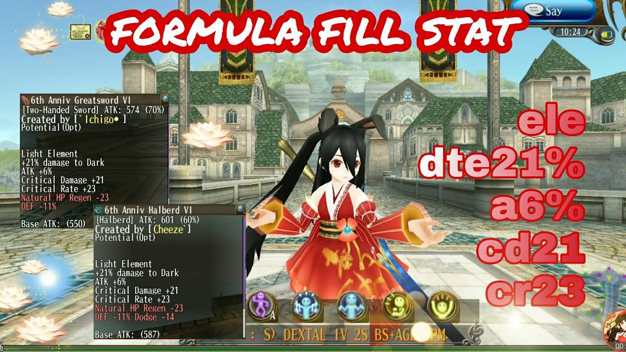 toram online - formula fill stat weapon ele dte21 cd21 cr23 a6 pot 90 ...