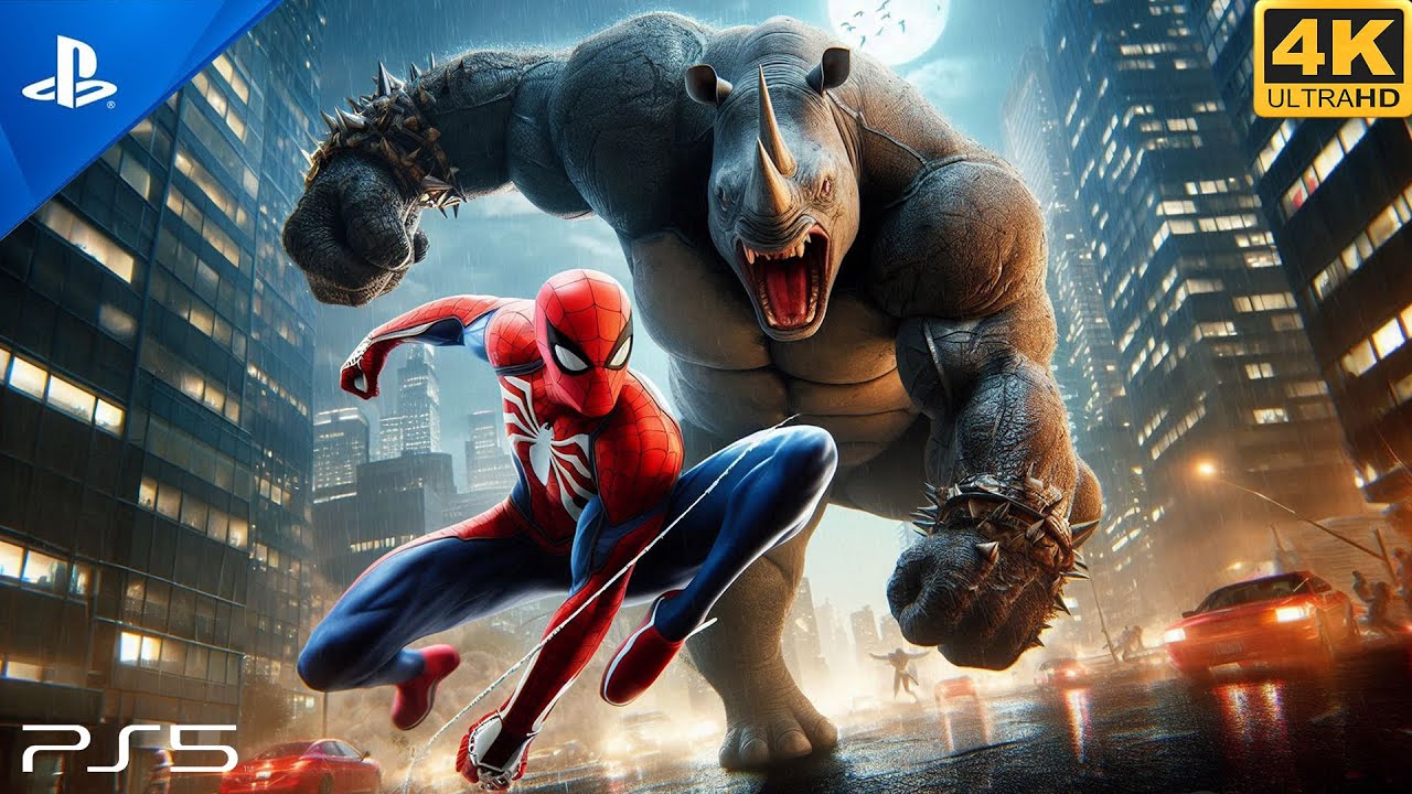 (PS5) Marvel Spiderman Miles Morales Vs RHINO | Realistic Graphics ...