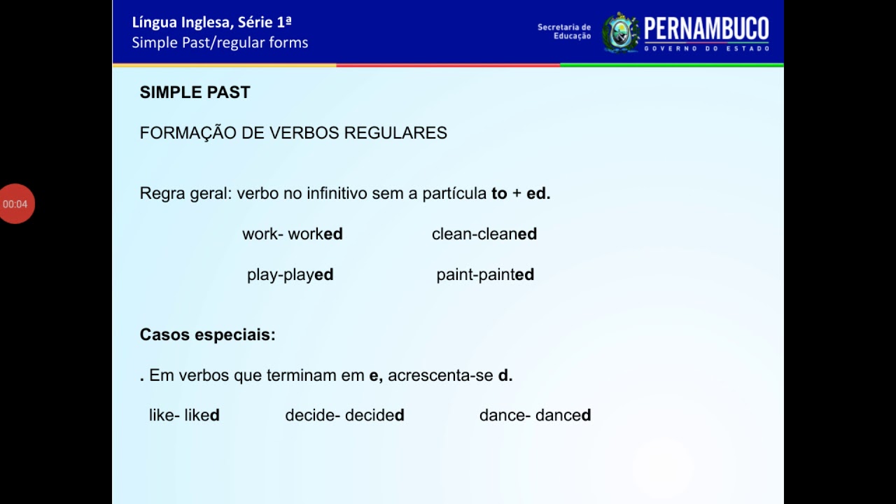 Explanação Simplória sobre as Regras Básicas do SIMPLE PAST (Passado ...
