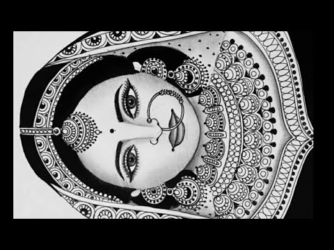 How to draw a beautiful Indian bride using black gel pen/ mandala art ...
