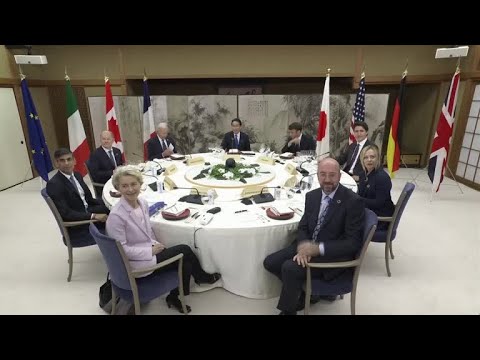 G7 leaders sit down for a working dinner at Hiroshima summit - YouTube