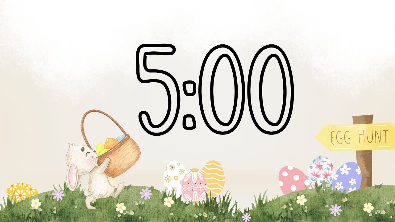 5 minute timer. Easter Bunny Background. No music (soft piano notes at ...
