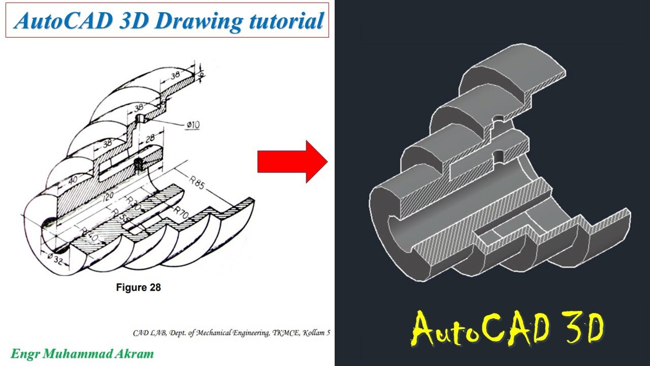 Autocad 3d mechanical drawing related with pipe section | autocad 3d ...