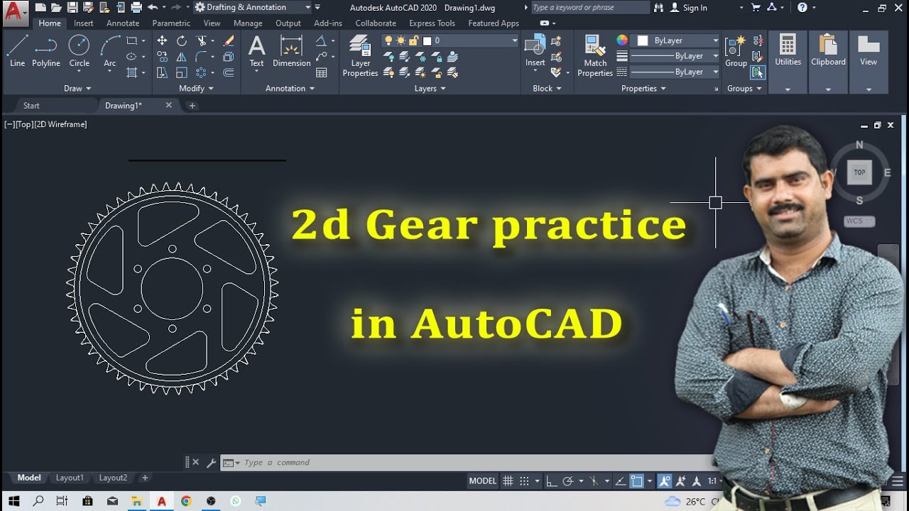 2d gear practice in Autocad for beginners | #2Dgearpractice - YouTube