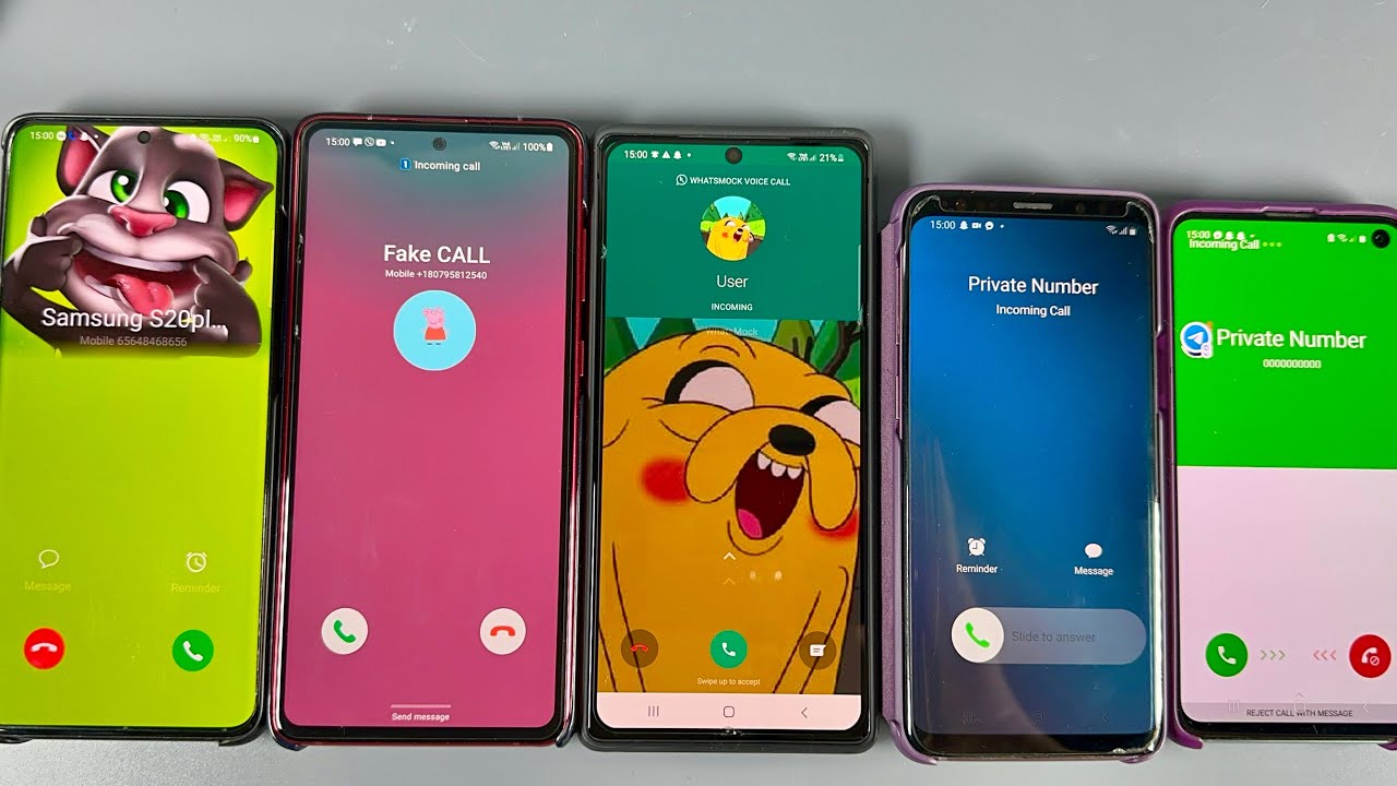 Five Phones Incoming Fake Calls Samsung Galaxy vs Lenovo vs Xiaomi vs ...