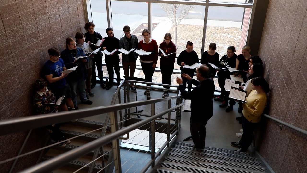 Northern State U's Early Musick Ensemble takes over stairwell - YouTube
