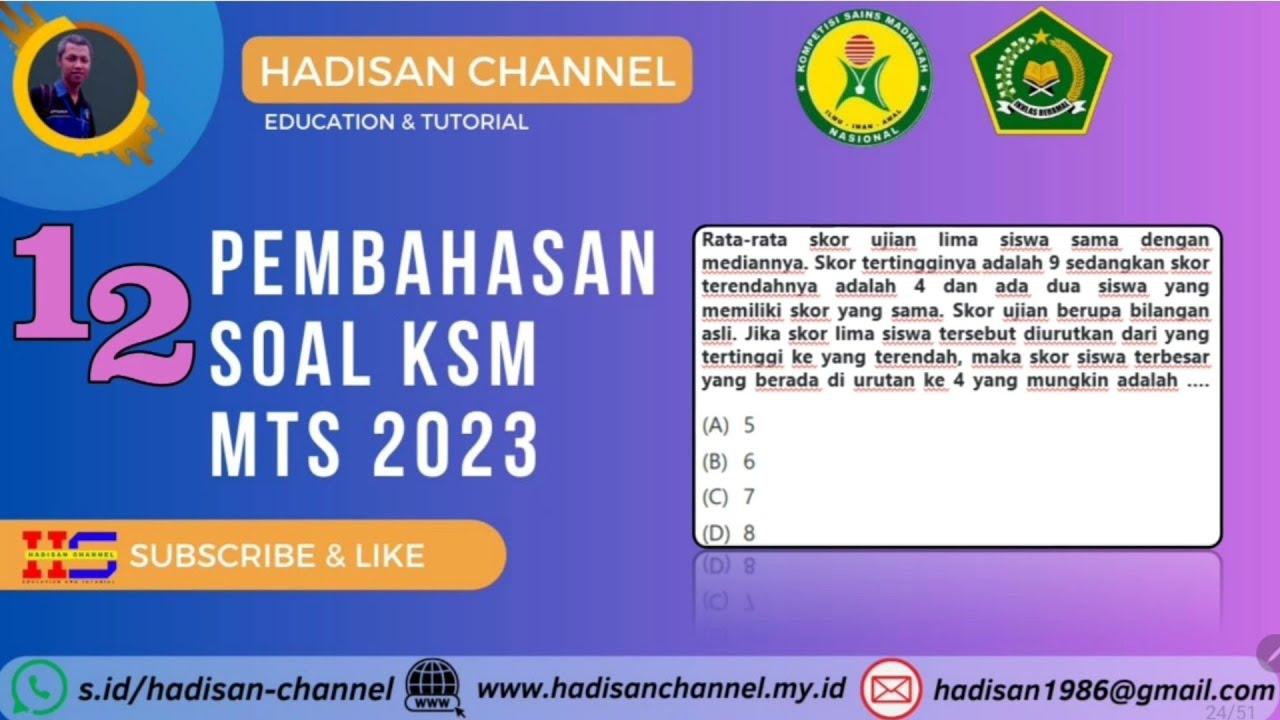 PEMBAHASAN KSM MATEMATIKA MTS 2023 dan UJI COBA KSM 2024 NO 12 ...
