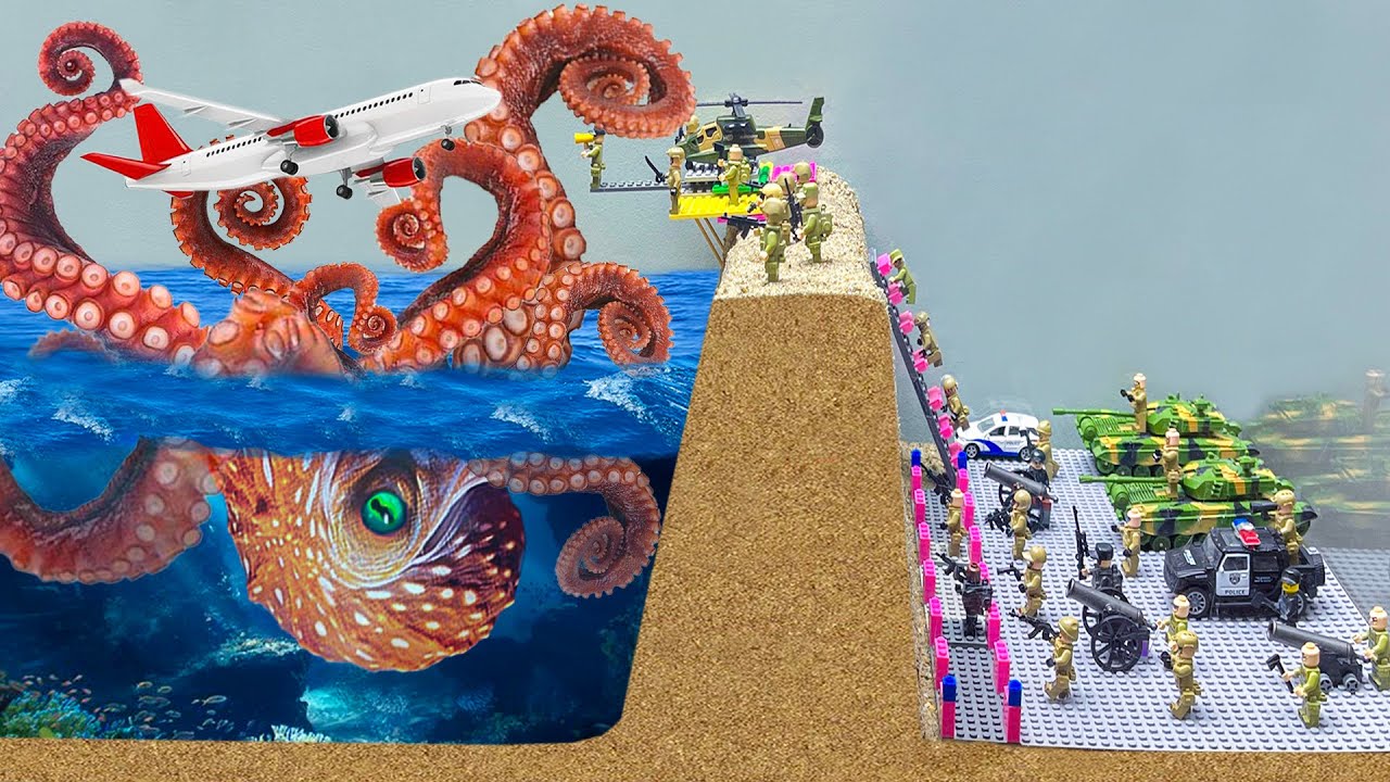 Octopus Confronts Lego Army | Fierce Battle Causes Dam Failure And ...