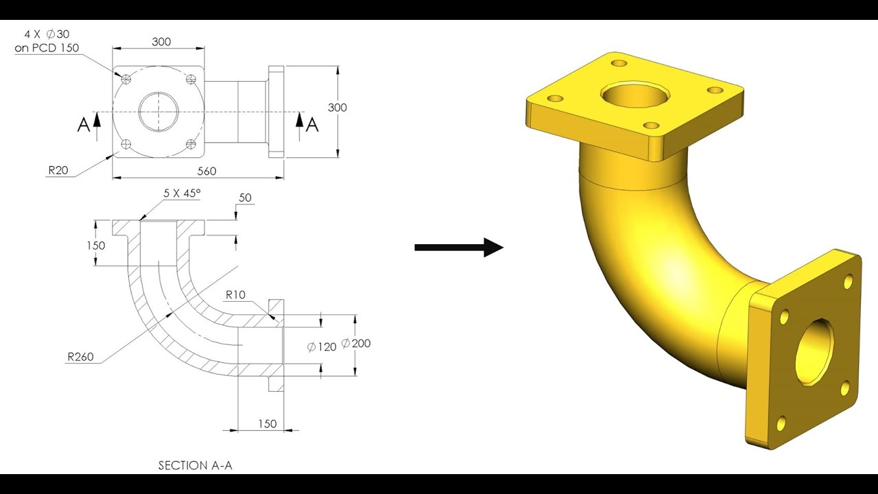 Part Modeling: Example -4- Creating Elbow #solidworks #solidmodeling # ...