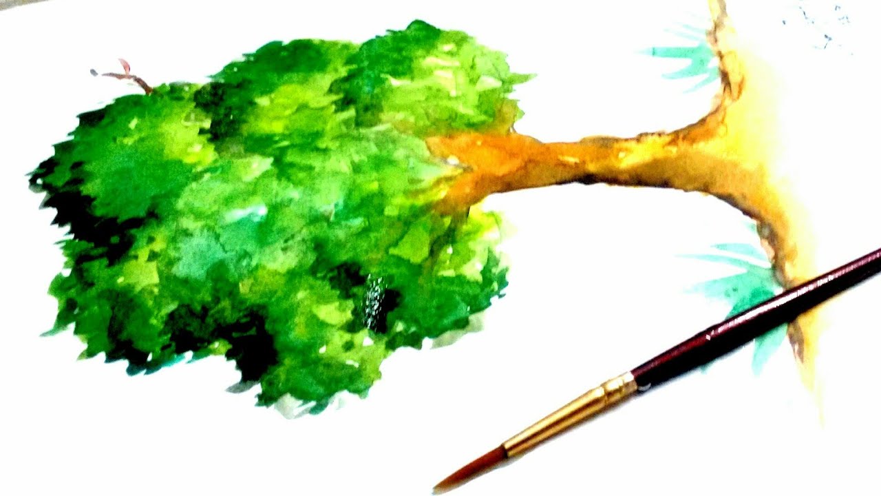 Easy Tree watercolor painting for beginners in 8 minites - YouTube