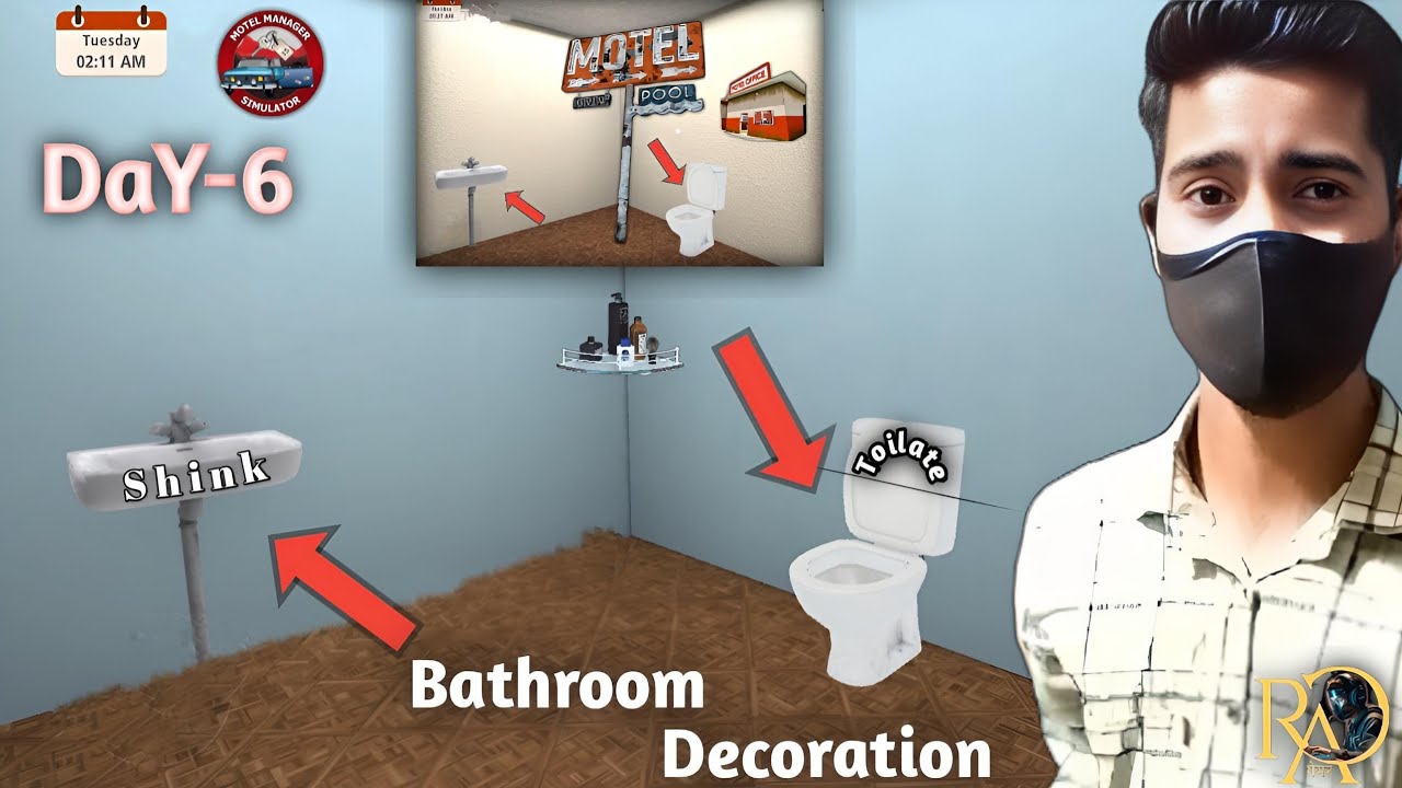 Today DaY-6 bathroom and toilet decoration.motel manager simulator game ...