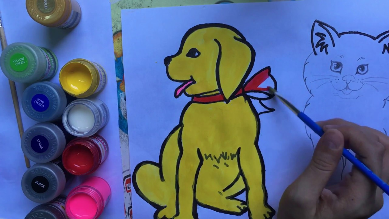 How to draw coloring dog, cat for children part 1 - YouTube