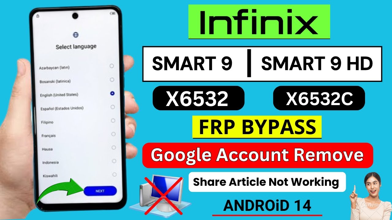 Infinix Smart 9/Smart 9 HD FRP Bypass Android 14 | Infinix X6532 FRP ...