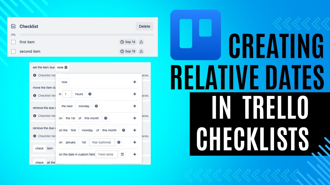Set dynamic and relative due dates on Trello checklist items - YouTube
