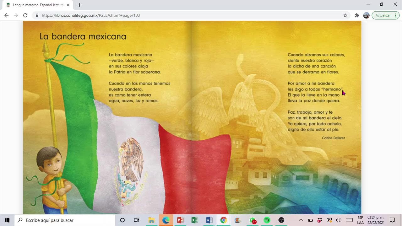 La bandera mexicana. texto por Carlos pellicer. Libro de lecturas 2do ...