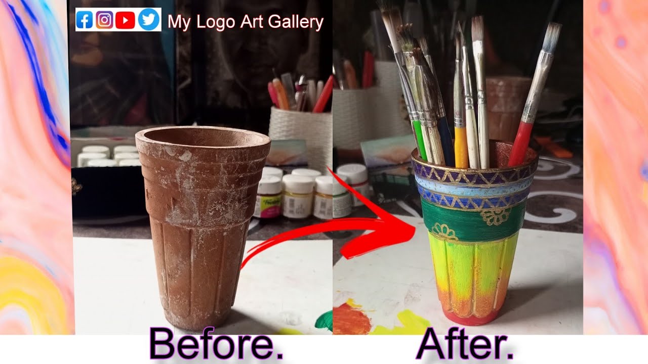 😯 painting on mitti glass/kulhad/full tutorial video for the beginners ...