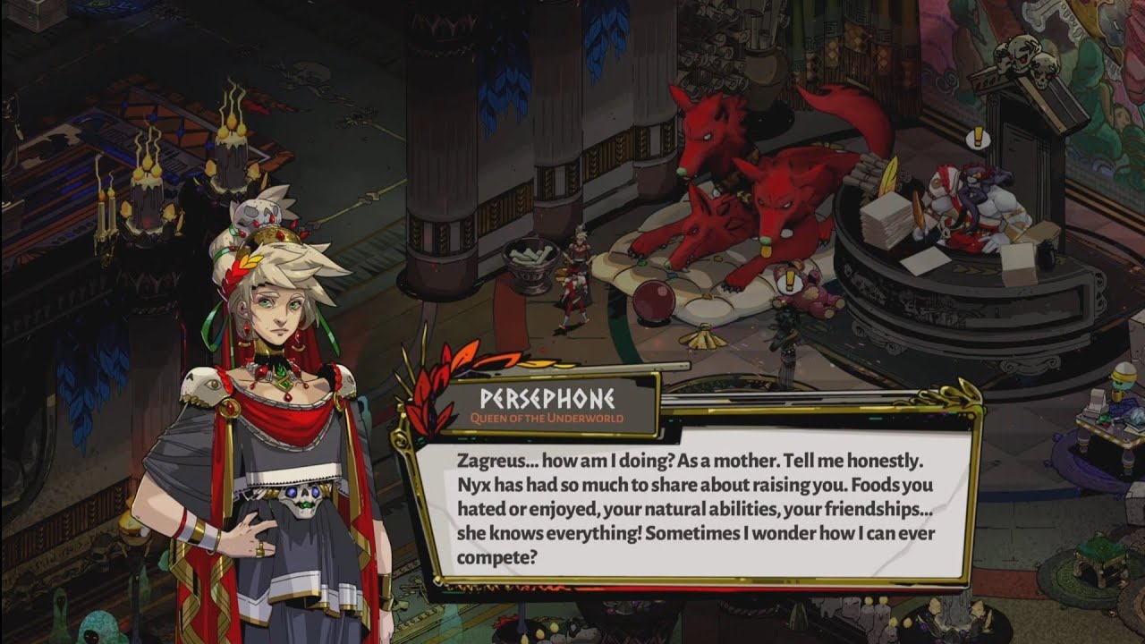 Persephone asks how she's doing as a mother and Zagreus gives her ...