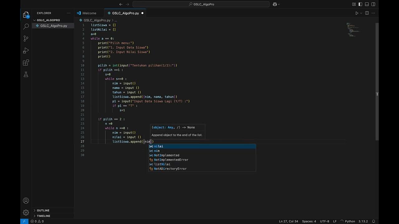 Rekam Data Siswa dengan List - GSLC AlgoPro - YouTube