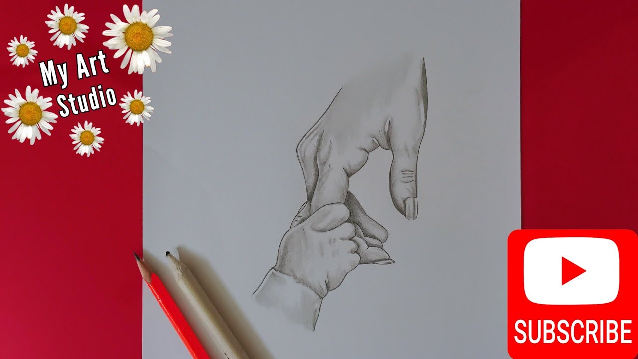 How to draw a baby hand holding mother finger | How to draw hands ...