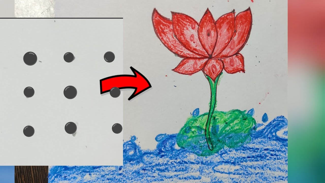easy Kamal phool drawing from dots, easy lotus painting - YouTube