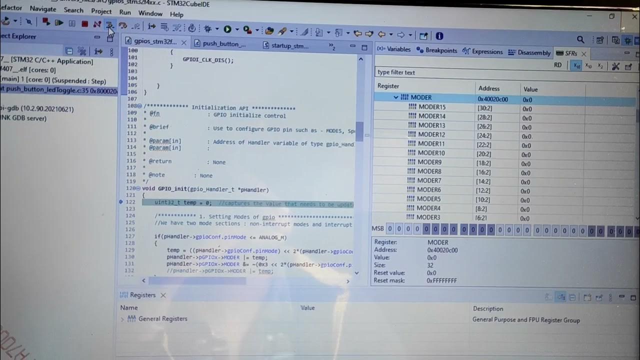 Debugging GPIO driver code for STM32F407VG #stmicroelectronics #stm32 #engineering - YouTube