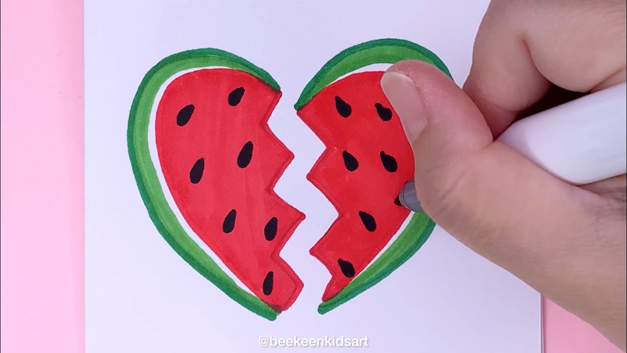 How to Draw a Watermelon Heart ️🍉 | #beekeenkidsart - YouTube
