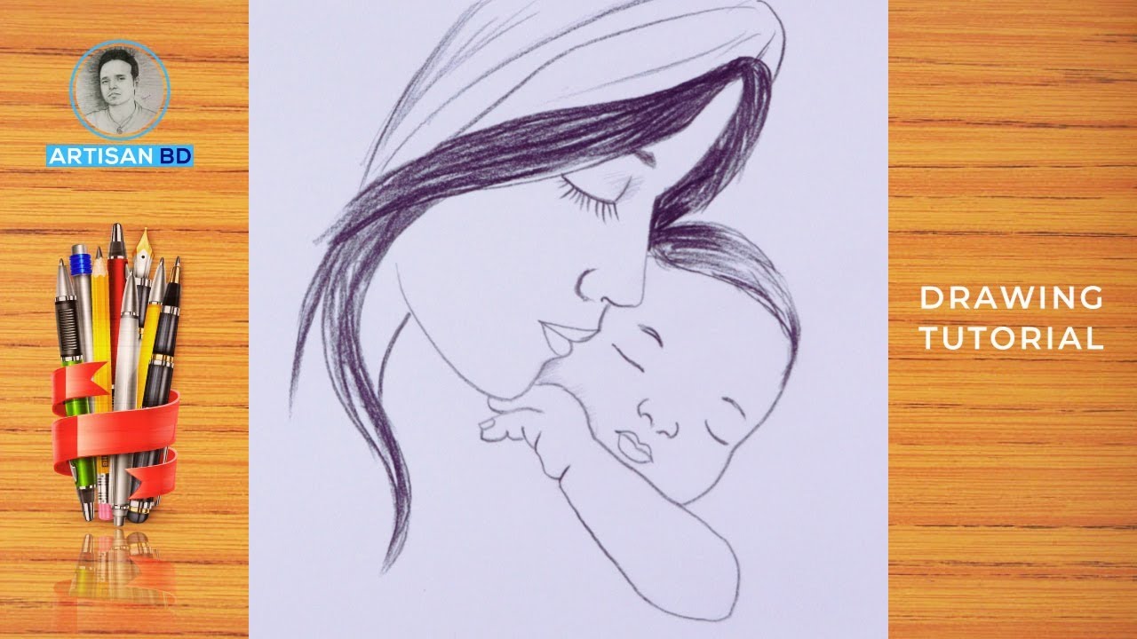 Mother's Day Pencil Sketch / mother and cute baby drawing easy / step ...
