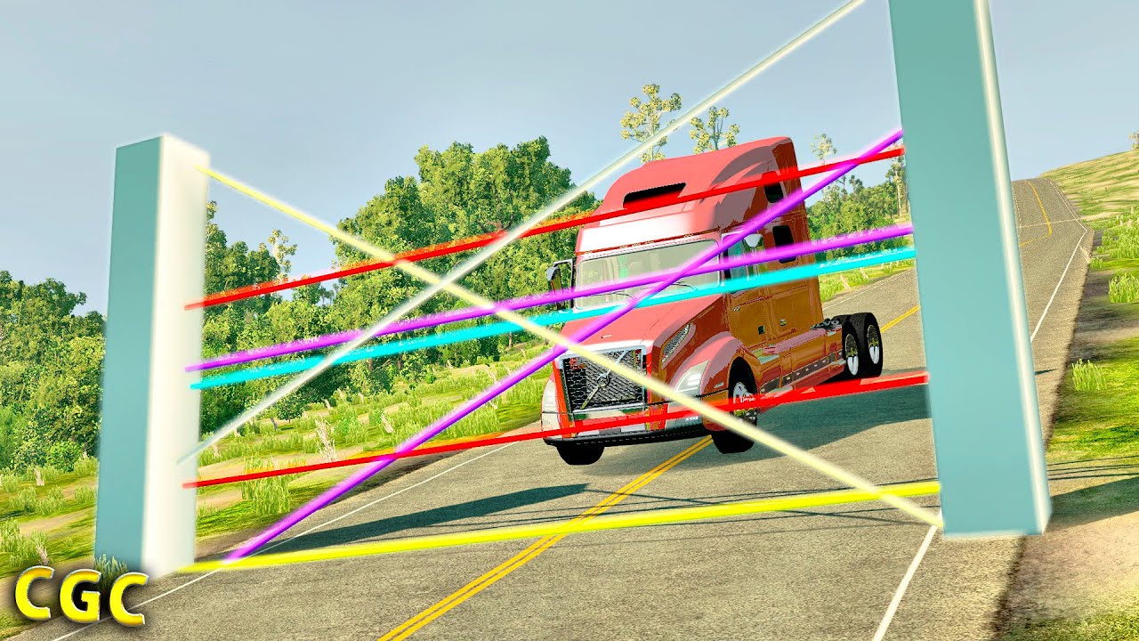 Laser wall breaks cars into pieces #11 BeamNG Drive - YouTube