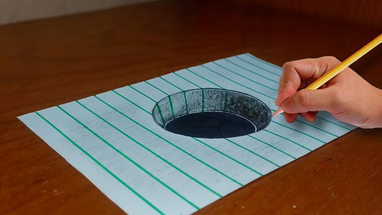 How to Draw 3D Hole 🕳️ illusion, easy 3d drawing for beginners on paper ...