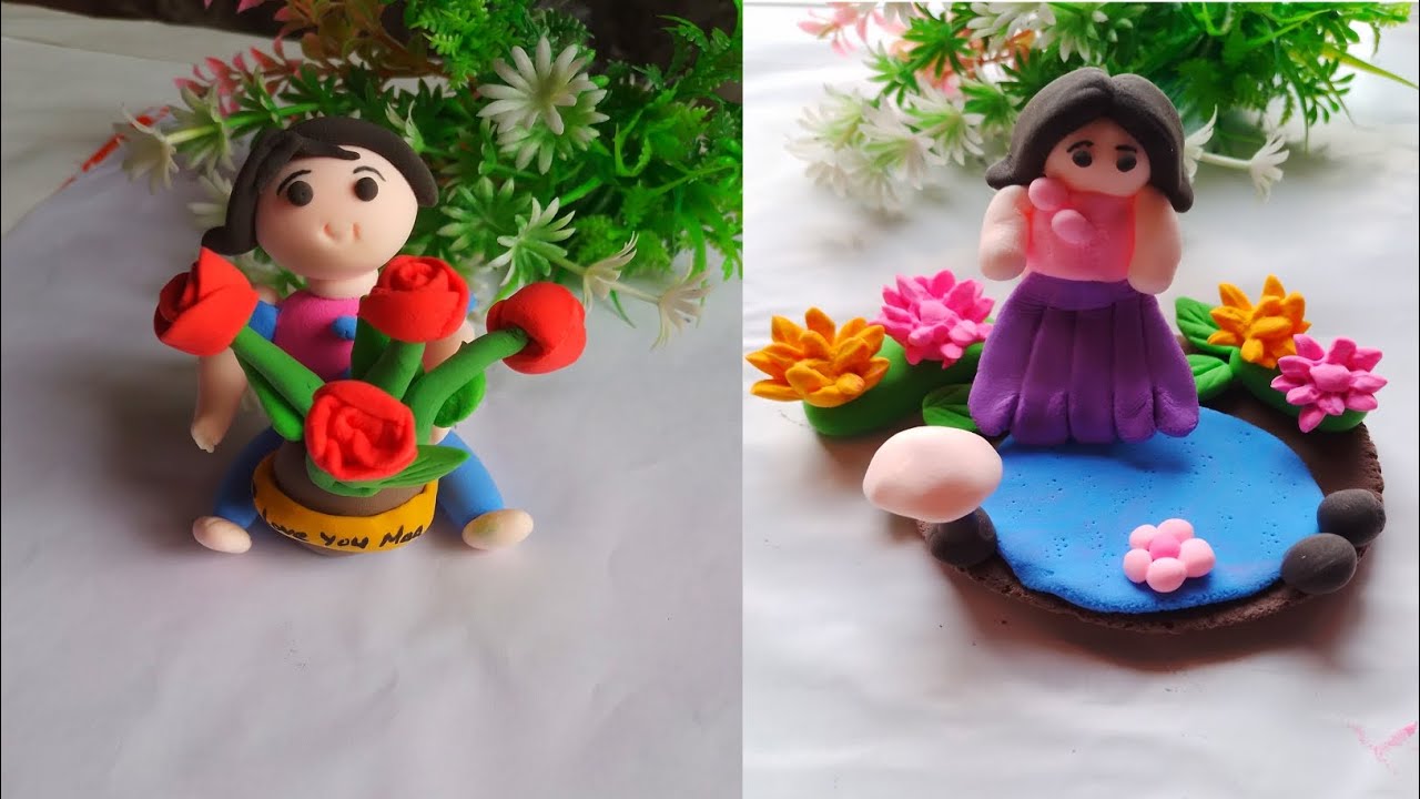 Clay Doll tortorial /how to make clay doll with flowers /clay craft ...
