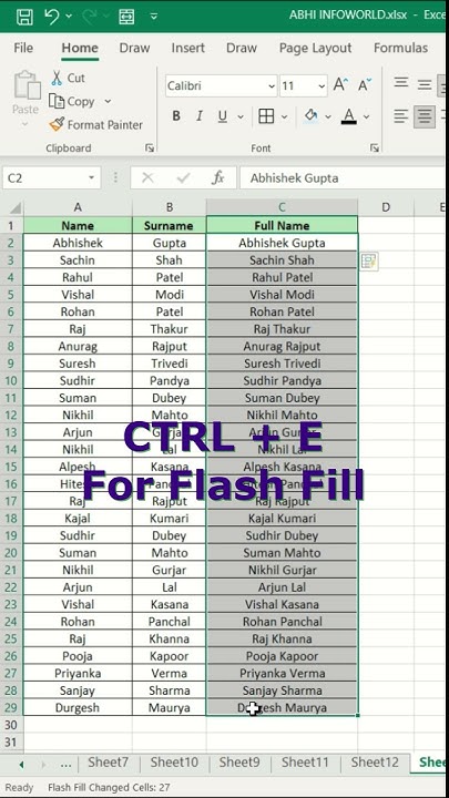 Flash Fill Full Name Excel Tips And Tricks Excel Shorts Shortsvideo