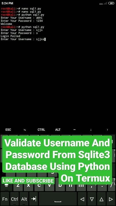 Validate Username Password Sqlite3 Database Using Python On Termux Shorts Youtube