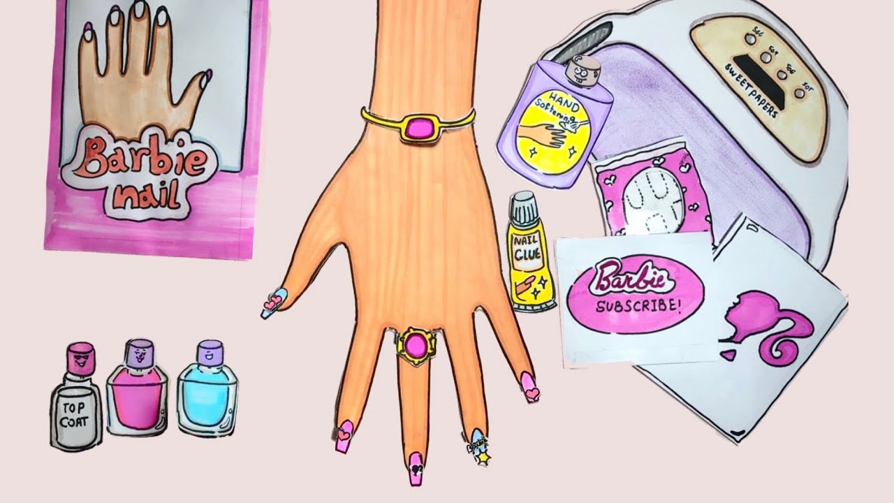 [Paper ASMR 🪸] Barbie Nail art and Hand Massage #ASMR #paperdiy # ...