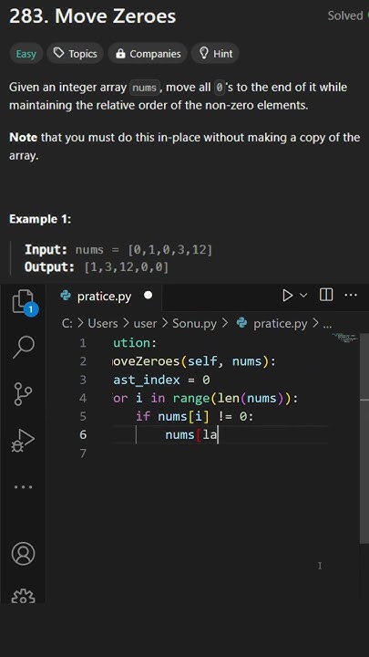 Solve Move Zeroes Like a Python Expert – Subscribe for More Tips! #Python #MoveZeroes#LeetCode ...