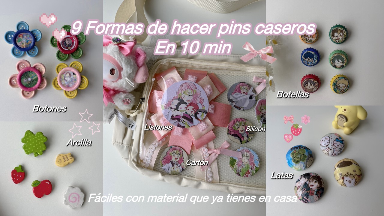 🍥9 Formas fáciles de hacer pins en 10 min | latas, cartón, arcilla ...