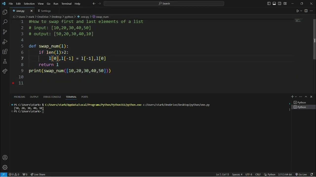 how To Swap First And Last Element In List Python shorts how-to-swap-first-and-last-element-in-list-python-shorts