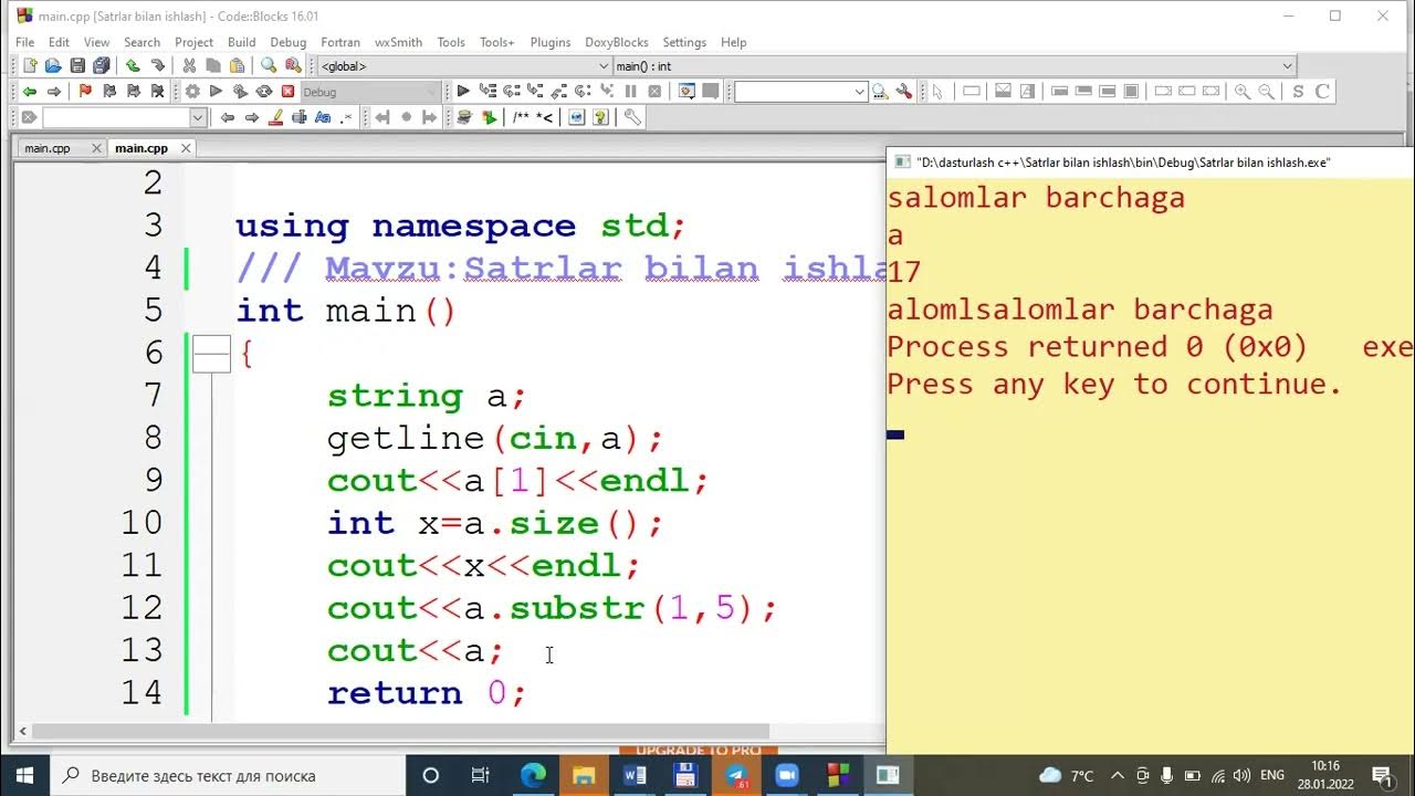 c++ dasturlash tilida string (satrlar) bilan ishlash - YouTube