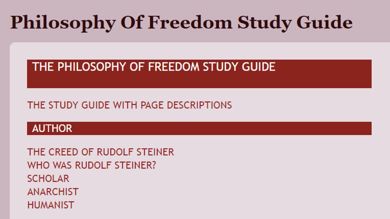 The Study Guide To The Philosophy Of Freedom YouTube
