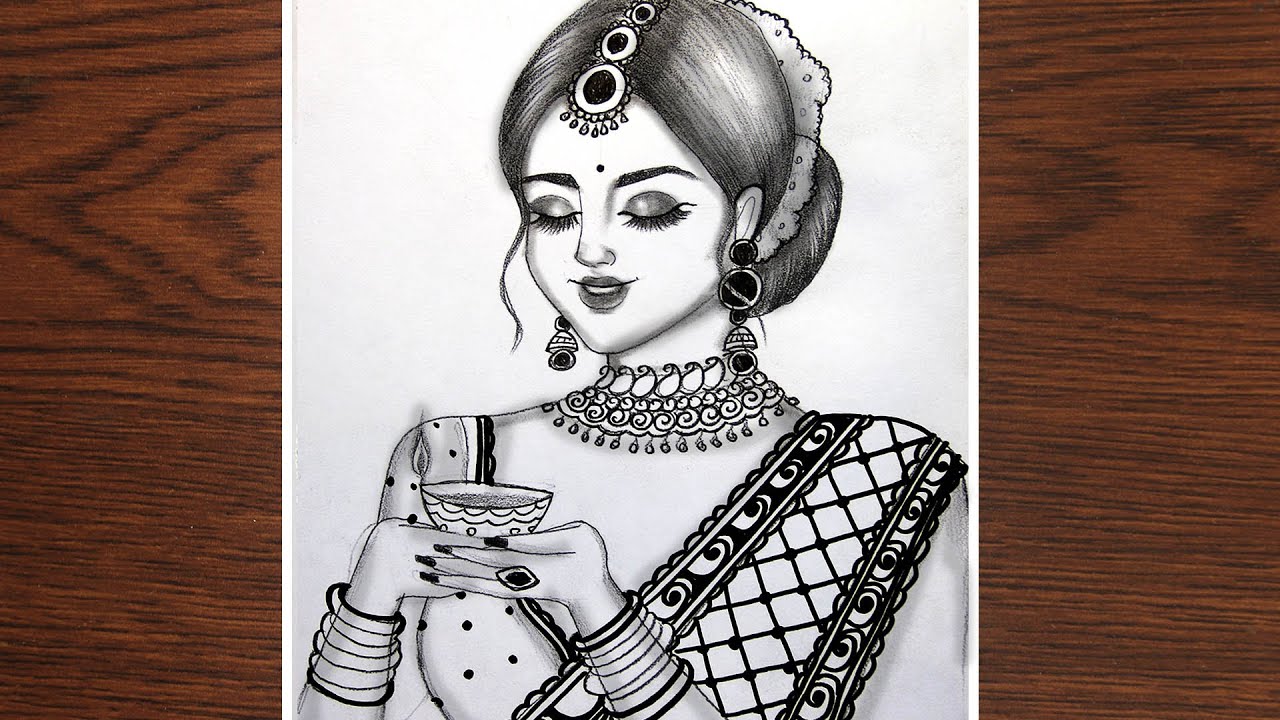 How to draw Girl with Diwali Diya - Diwali Drawing || Pencil sketch for ...